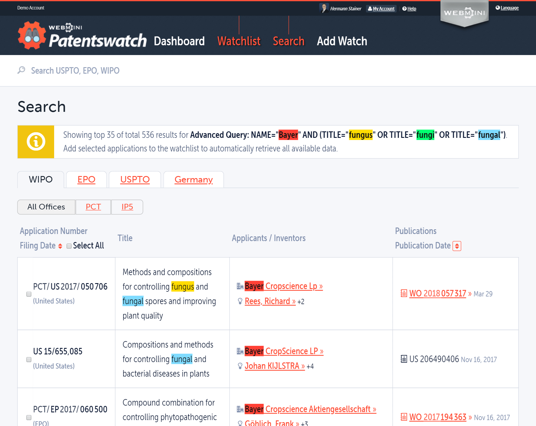 PatentsWatch: Patent Application Monitoring for USPTO PAIR, WIPO & EPO